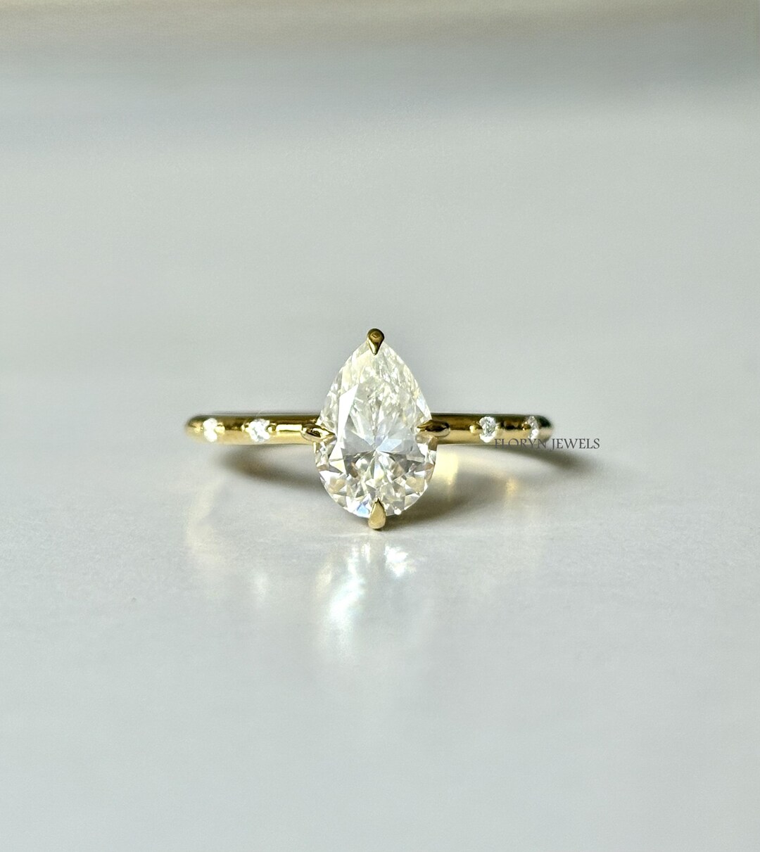 IGI Certified Pear Cut Lab Grown Diamond Compass Prong Ring, 14k Gold ...
