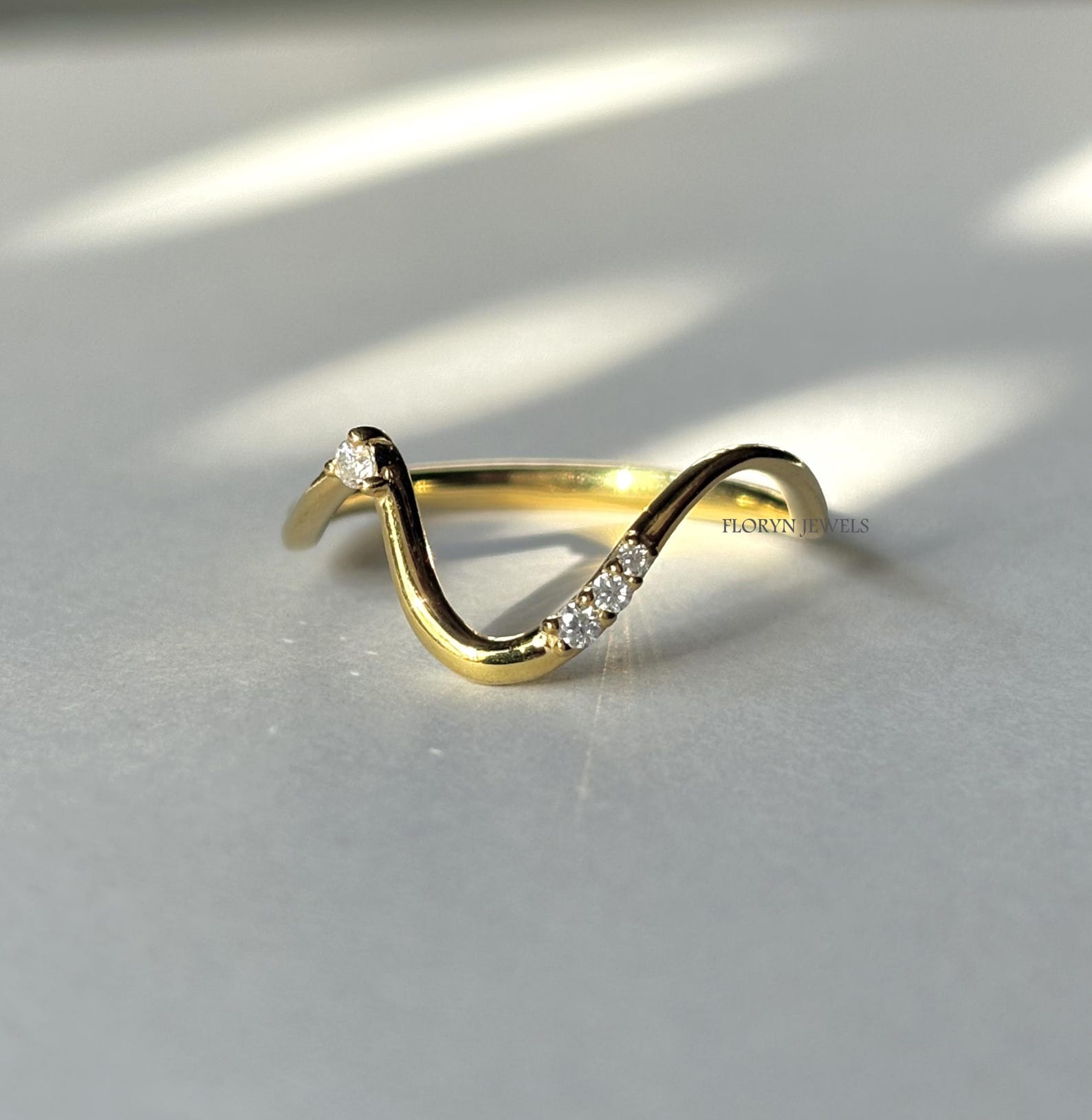 14k Solid Gold Ring Enhancer, Deep Curve Asymmetrical Wedding Band ...