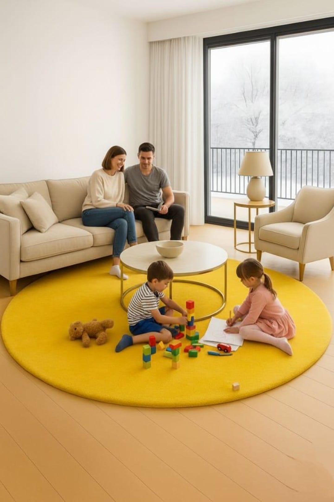 Yellow Round Area Rug Large Circular Kids Play Mat Minimalist Living ...