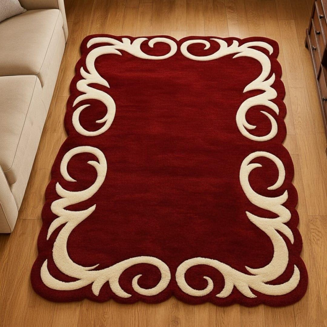 Hand Tufted Luxurious Red Velvet Scroll Rug: Hand-tufted, Elegant ...