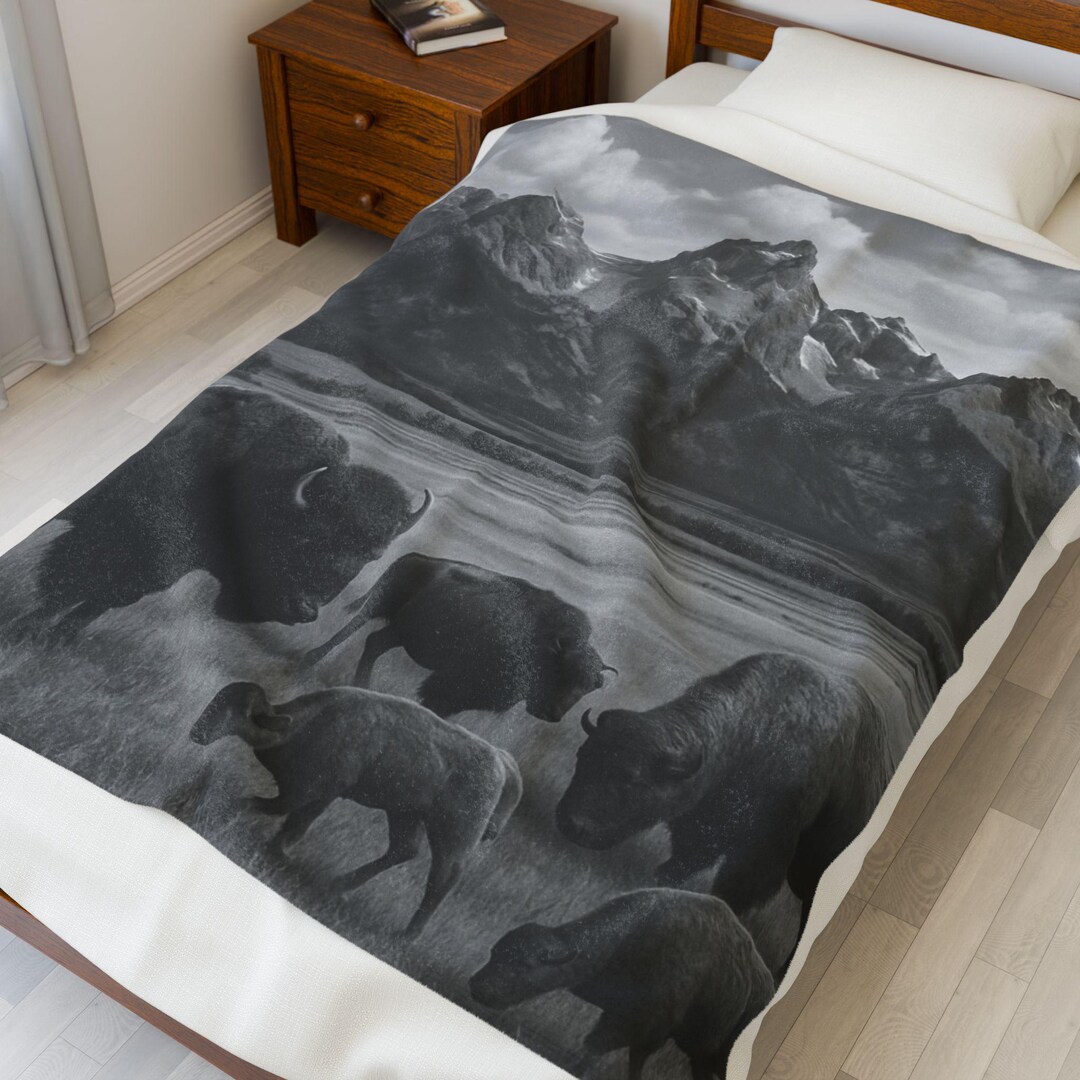 Rustic Bison Blanket: Mountain Lodge Cabin Decor, Western Wildlife ...