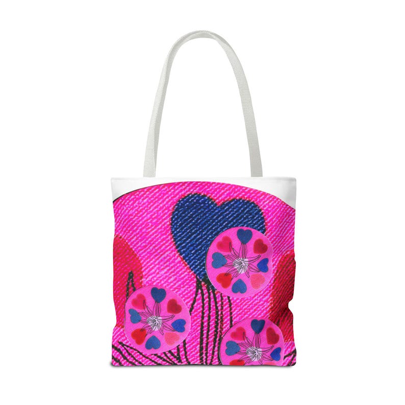 Pink Heart Flower Pattern Tote Bag | Blue Background, Floral Repeating ...