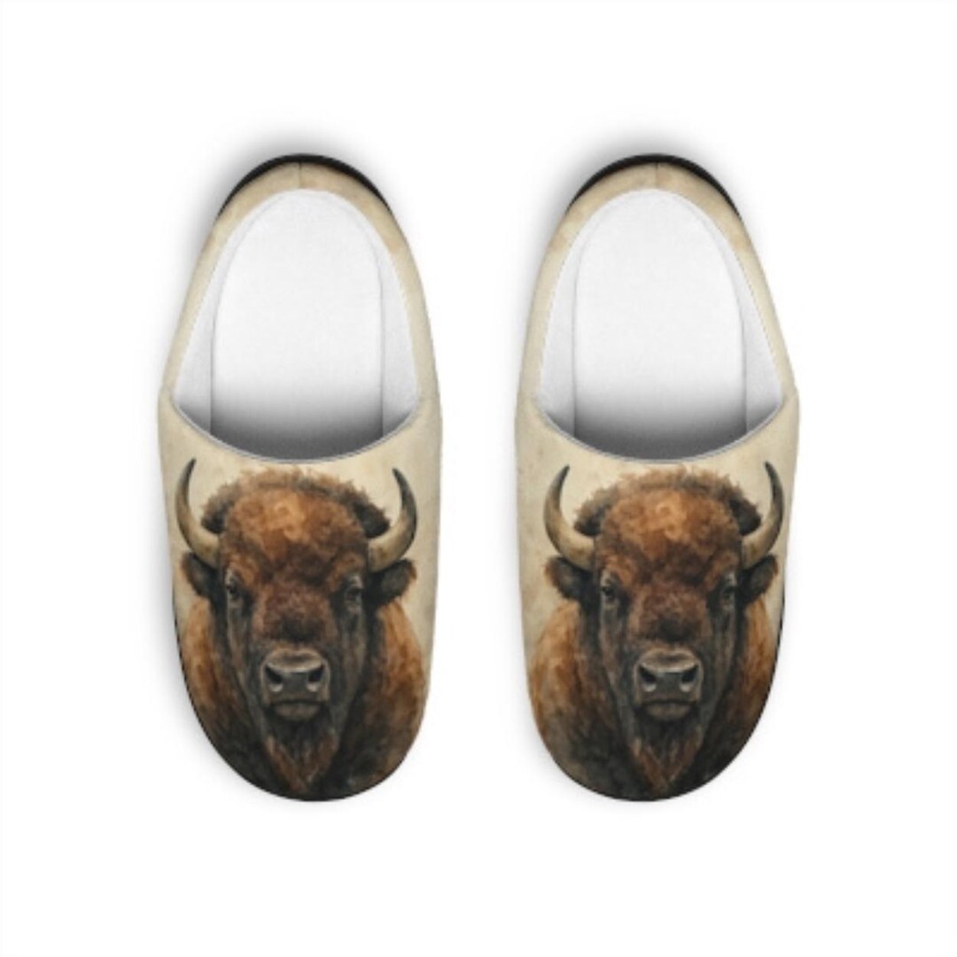 Bison Slippers Rustic Buffalo House Shoes Western Wildlife Cozy ...