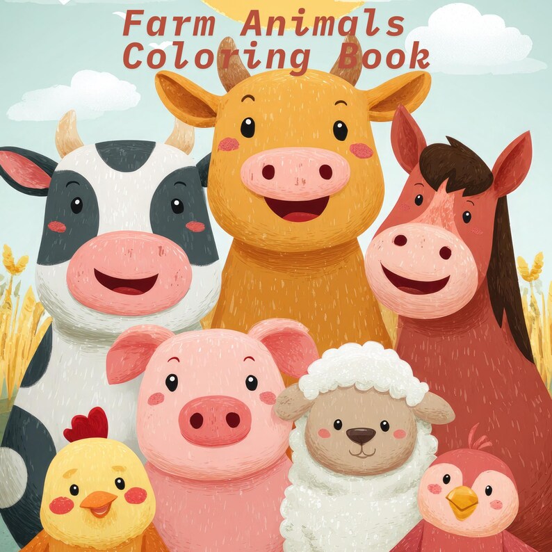 Cute Farm Animals Coloring Book for Kids – Printable PDF, Baby Animals ...