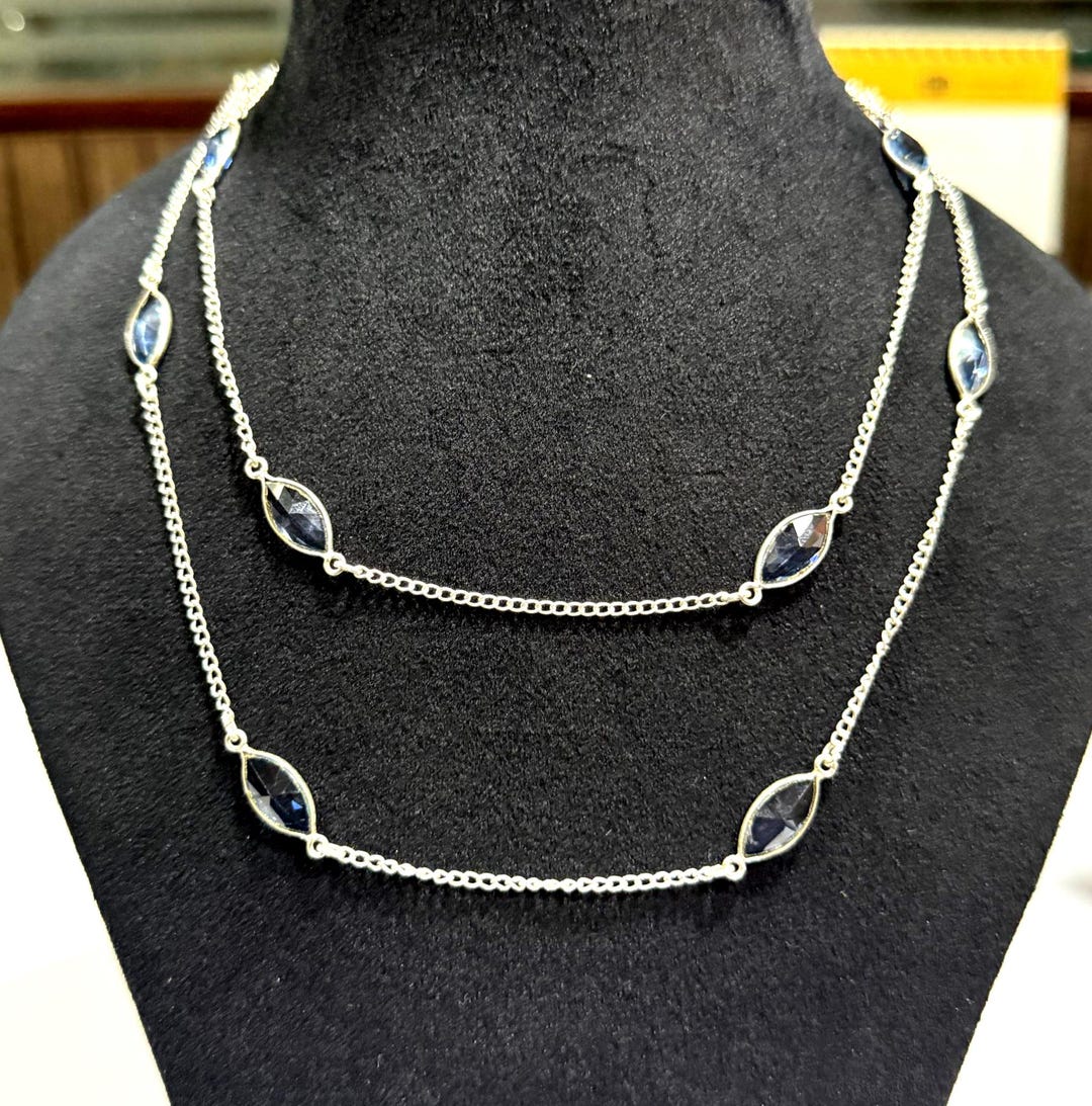 Sterling Silver Blue Topaz Station Necklace: 925 Gemstone Jewelry - Etsy