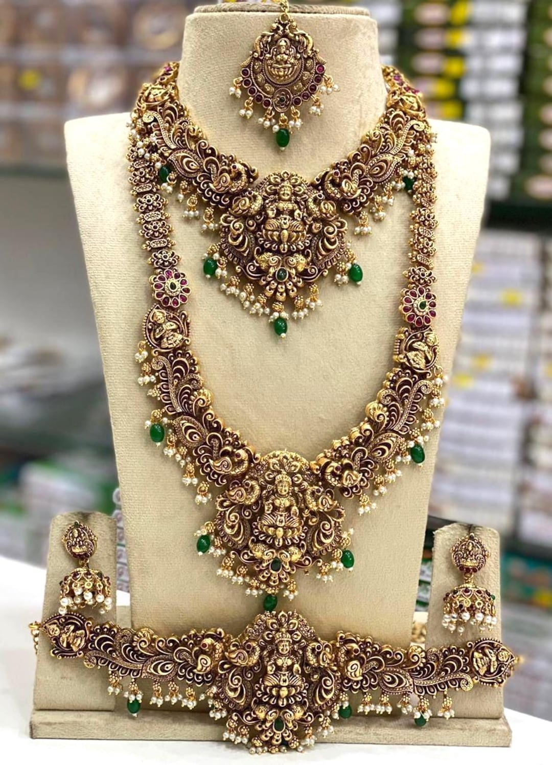 Kerala Haram Necklace Set: Gold Plated, American Diamond, South Indian ...