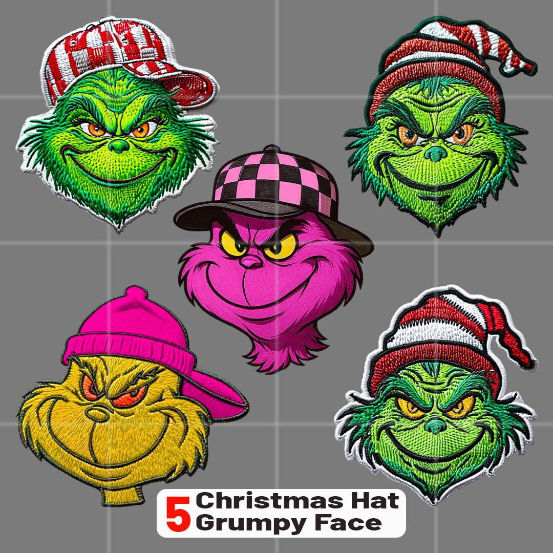 5 Christmas Hat Grumpy Face PNG Bundle | Funny Holiday T-shirt Design ...