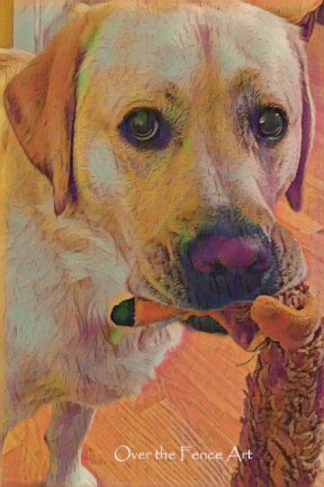Playful Yellow Labrador Art Greeting Card, Funny Lab Wants to Play Tug ...