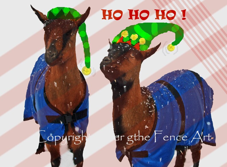 Festive Goats Christmas Card Card Goats in Elf Hats Ho Ho - Etsy