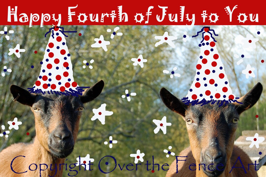 Goat Card 4th of July Card Goat Art Funny Goats in Hats Celebrating ...