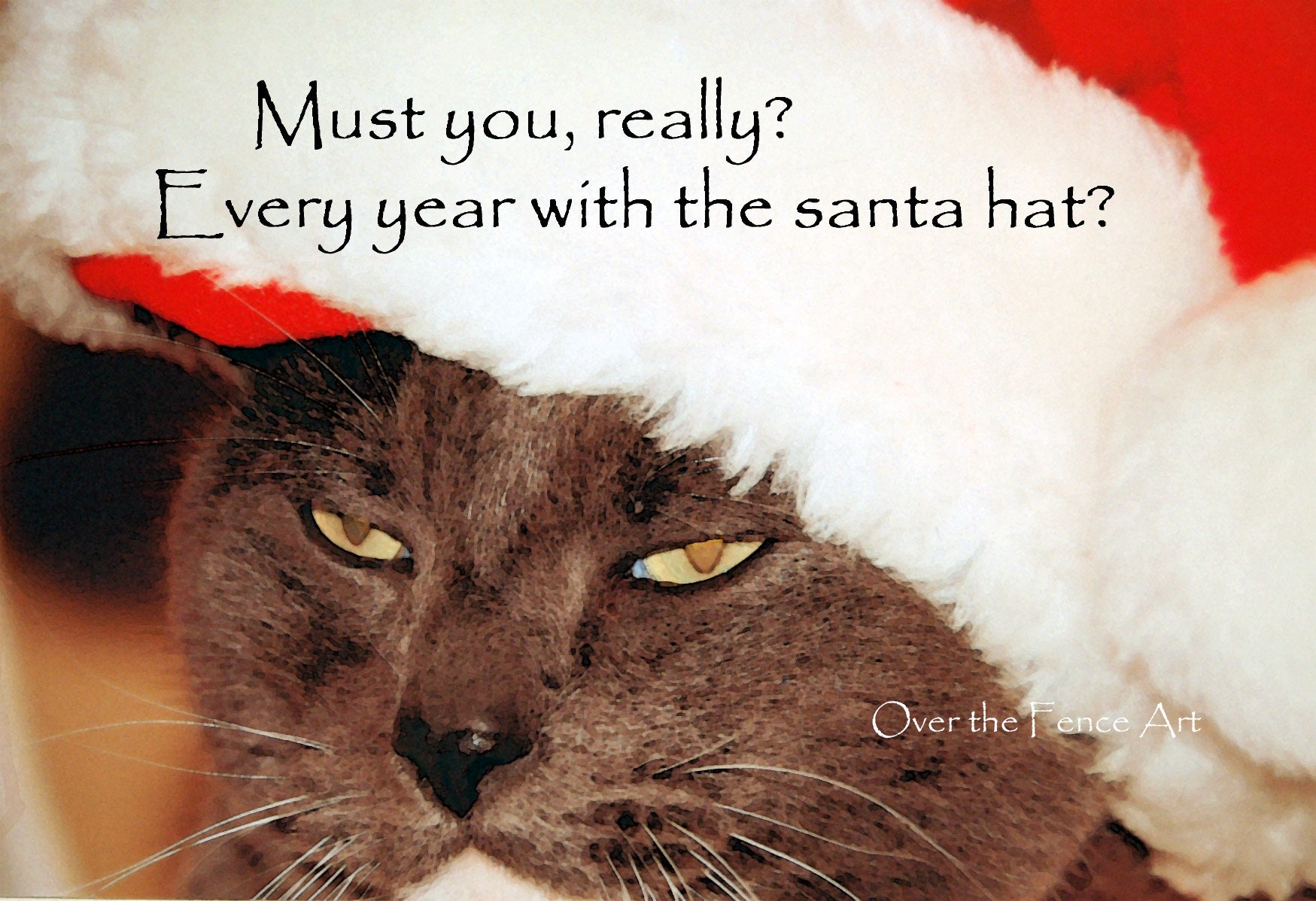 Cat Christmas Card. Funny Christmas Card. Cat Hates to Wear Santa Hat ...