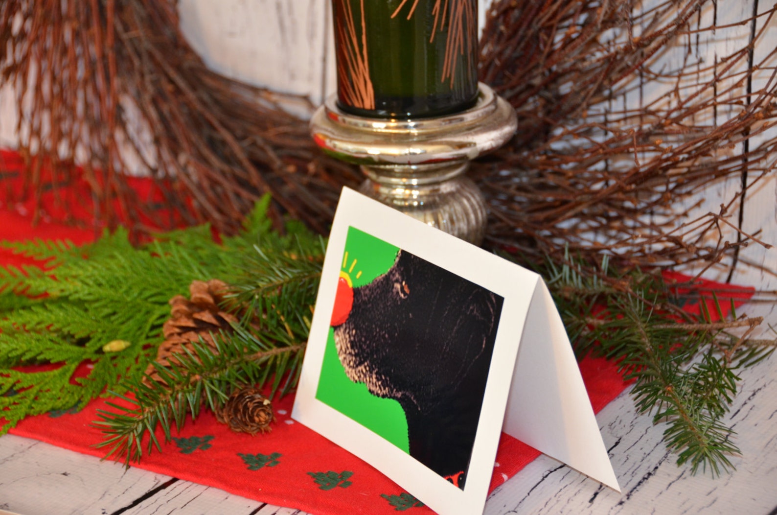 Rudolf Dog Christmas Card, Dog Art Black Labrador as Rudlolf, Funny Dog ...