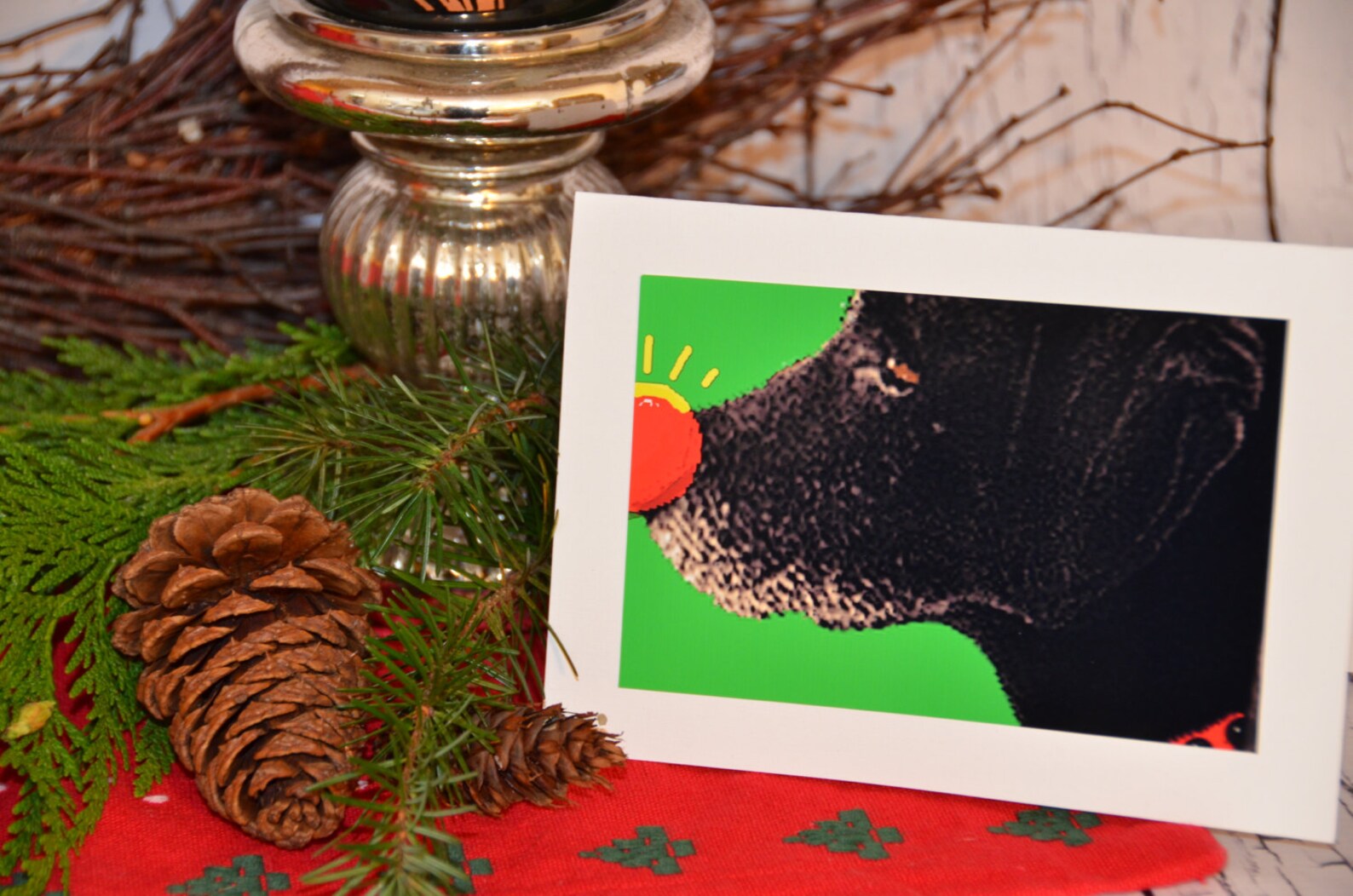 Rudolf Dog Christmas Card, Dog Art Black Labrador as Rudlolf, Funny Dog ...