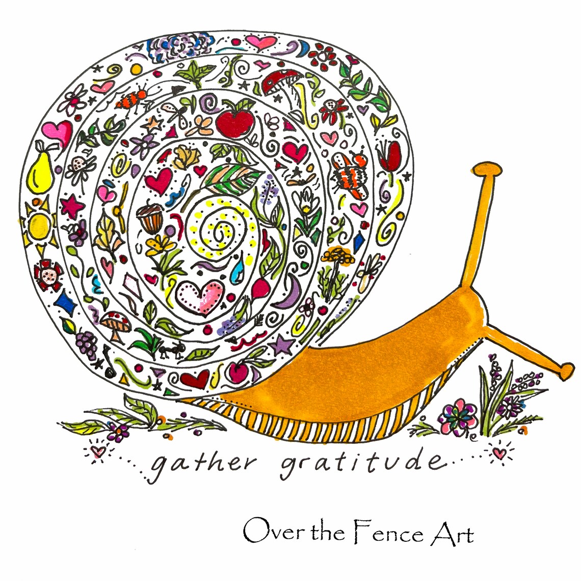 Snail Art Greeting Card. Colorful Snail Gathers Gratitude Along the Way ...