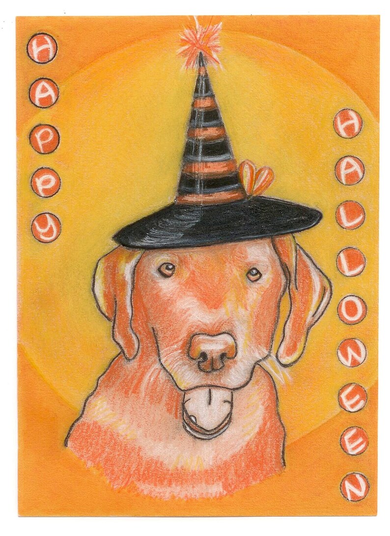 DOG HALLOWEEN Art Card LABRADOR Greeting Card Yellow Lab Lover - Etsy