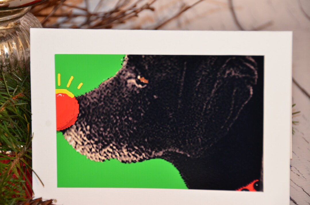 Rudolf Dog Christmas Card, Dog Art Black Labrador as Rudlolf, Funny Dog ...