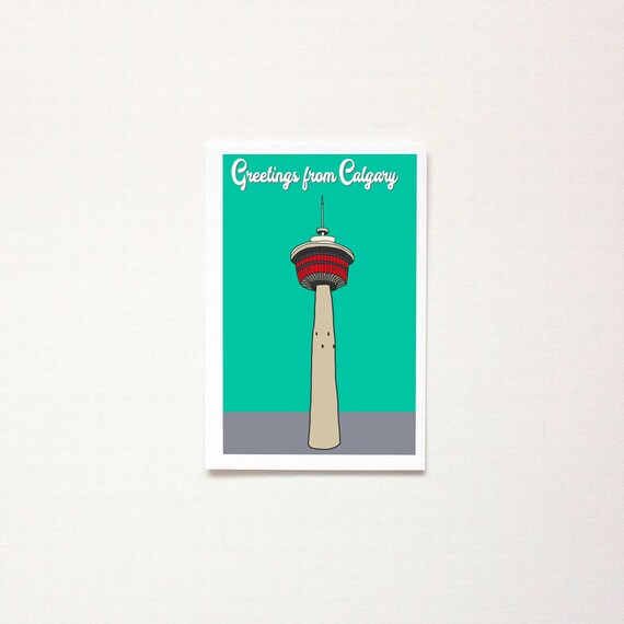 Calgary tower post card. City of calgary illustrated art print | Etsy