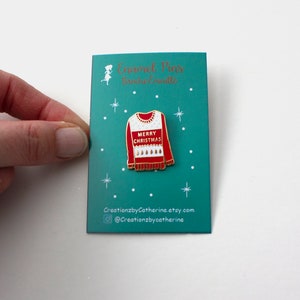 Christmas Enamel Pin, Mini Sweater Pin, Christmas Sweater Label Pin ...