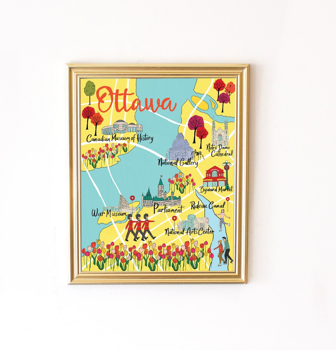 Ottawa Illustrated Map. Ottawa Icons and Landmarks City Art Print - Etsy