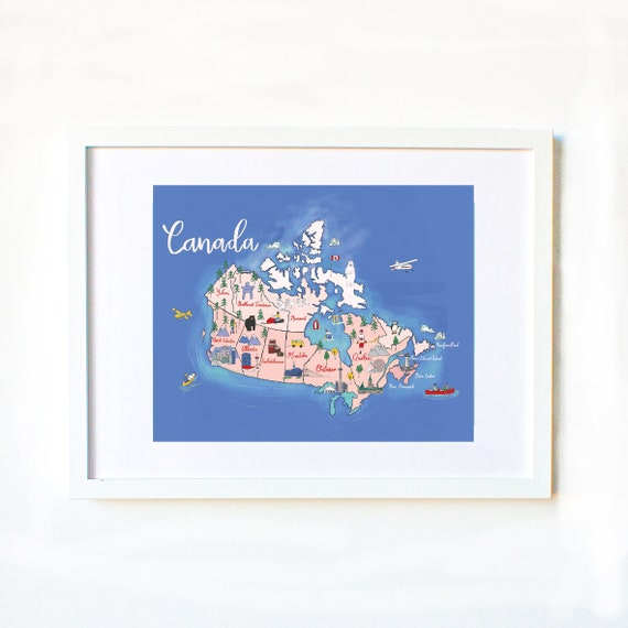 Canada Map Art Print. Illustrated Maps Wall Decor Size 8 X | Etsy