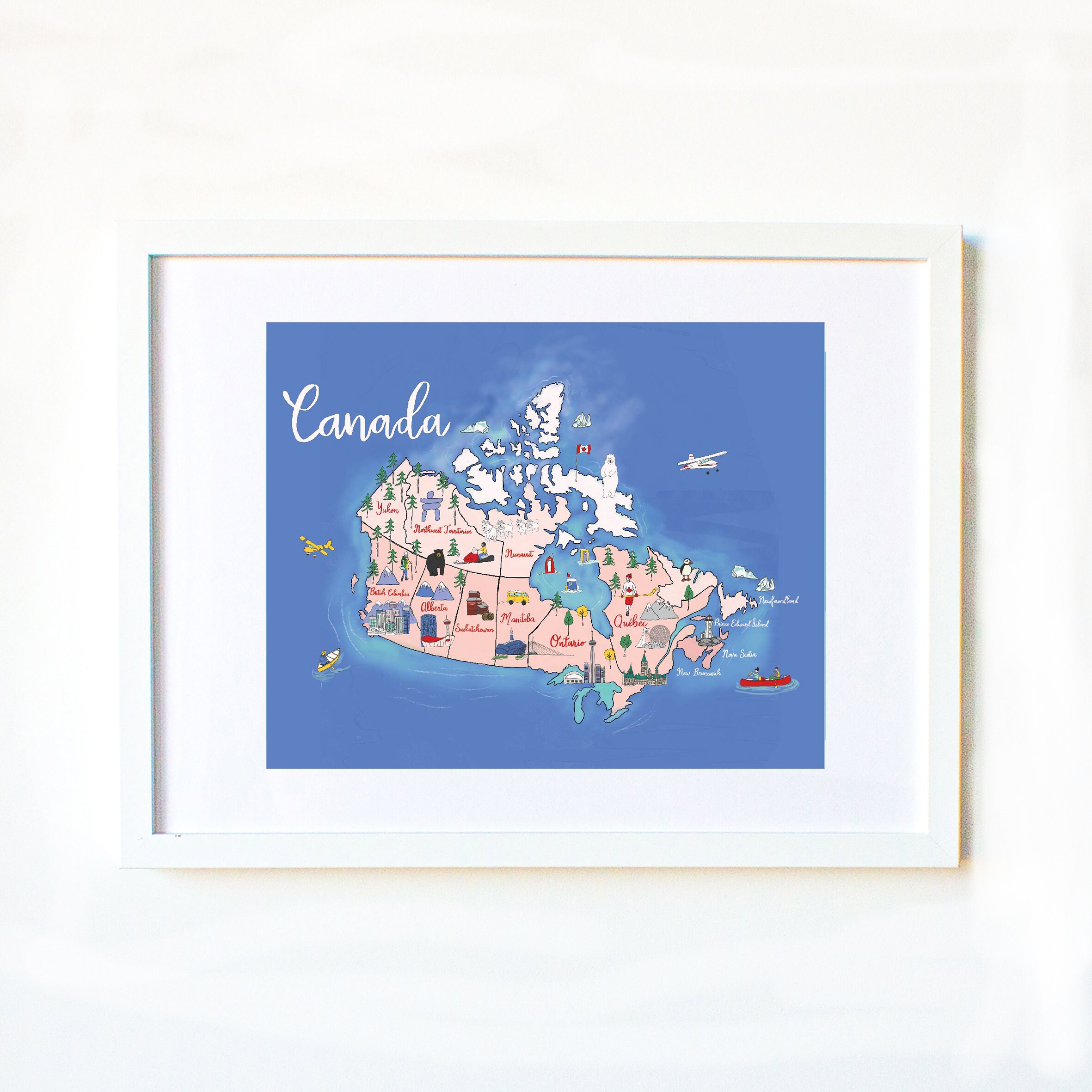 Canada Map Art Print. Illustrated Maps Wall Decor Size 8 X | Etsy