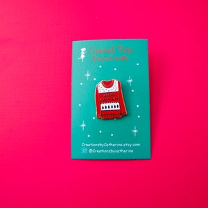 Christmas Enamel Pin, Mini Sweater Pin, Christmas Sweater Label Pin ...