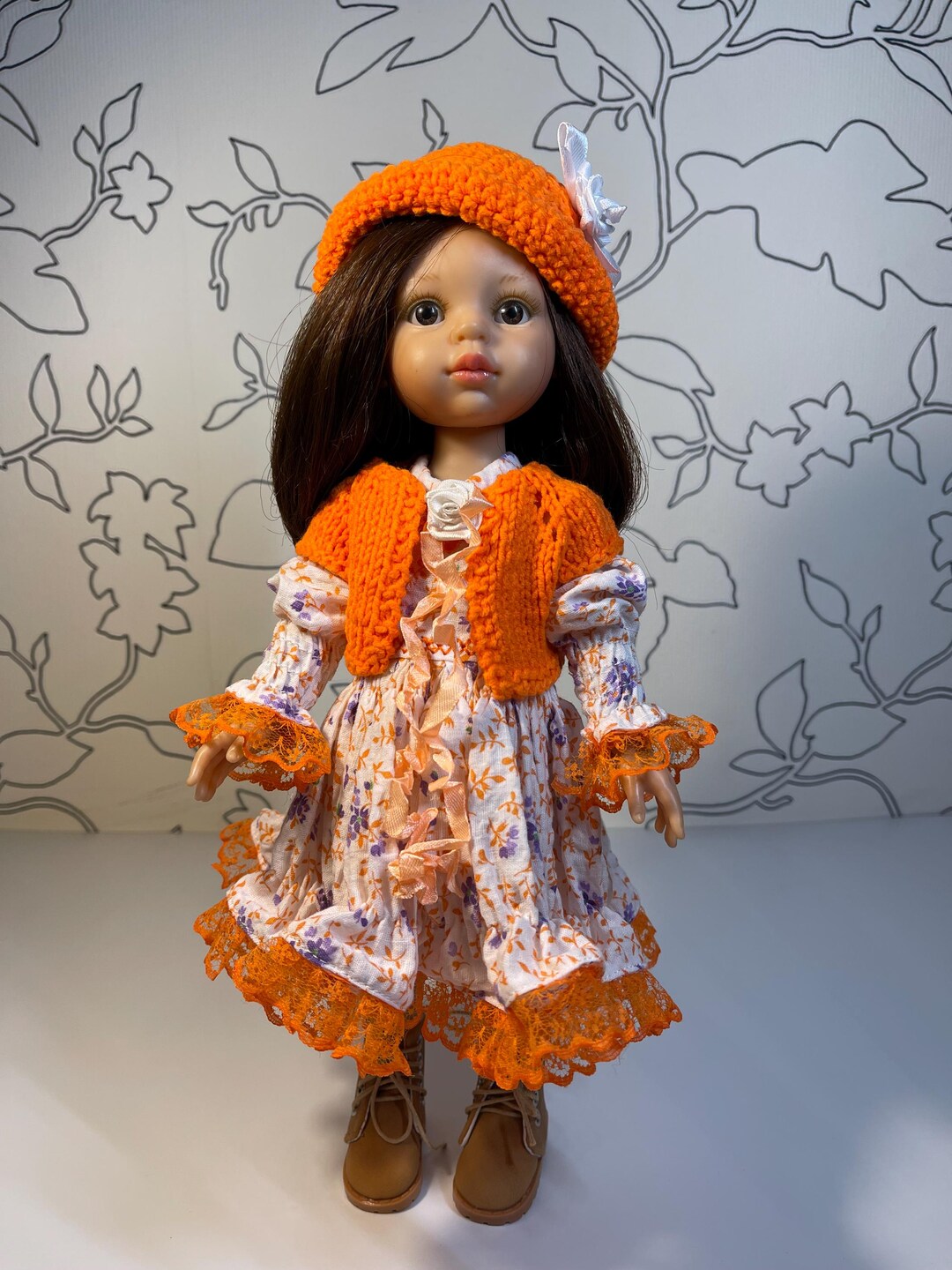 Paola Reina Doll Clothes, Floral Dress, Knit Cardigan, Beret (32cm) - Etsy