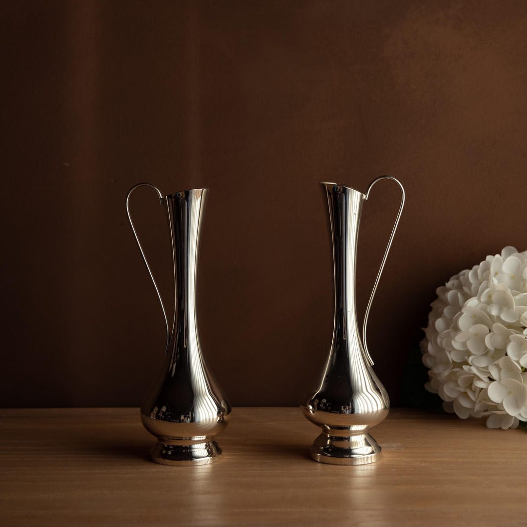 Vintage Silver Plated Bud Vases Set of 2 · Slim Handle Vases · Mid ...