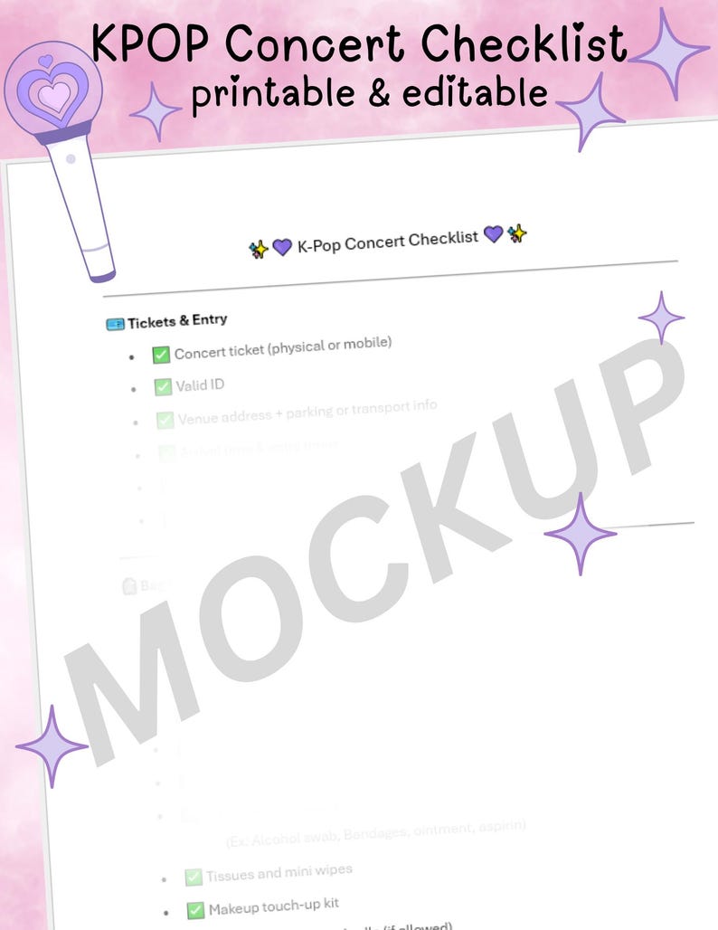 K-pop Concert Checklist PDF File Digital Download Kpop Checklist Kpop ...
