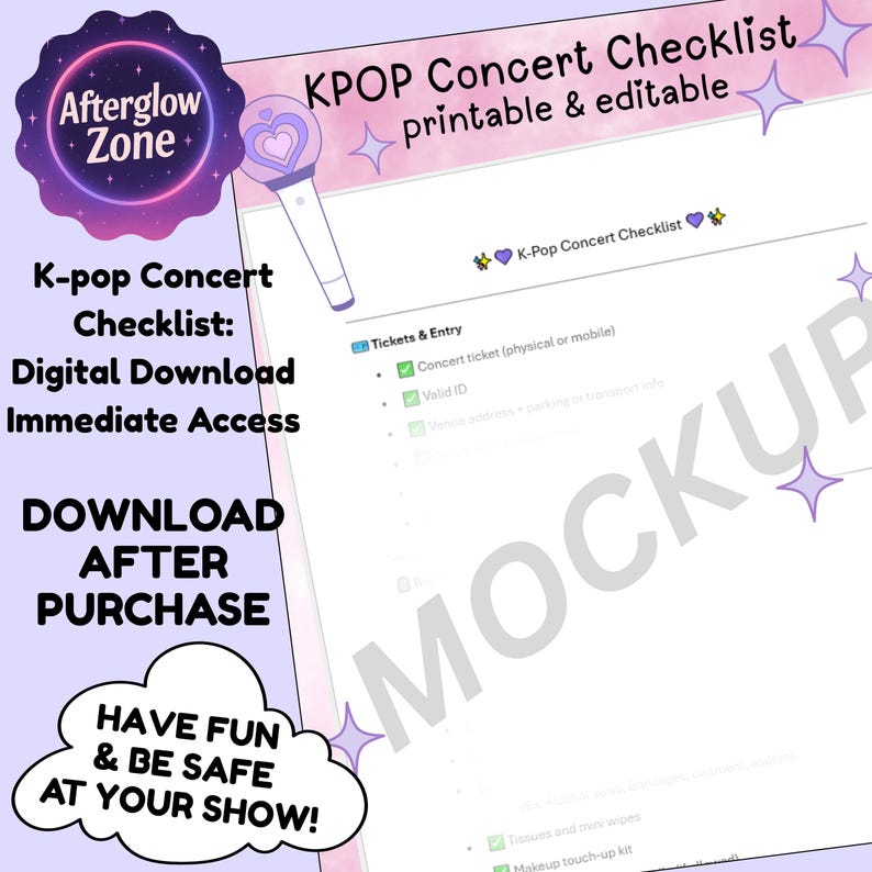 K-pop Concert Checklist: PDF Digital Download - Etsy