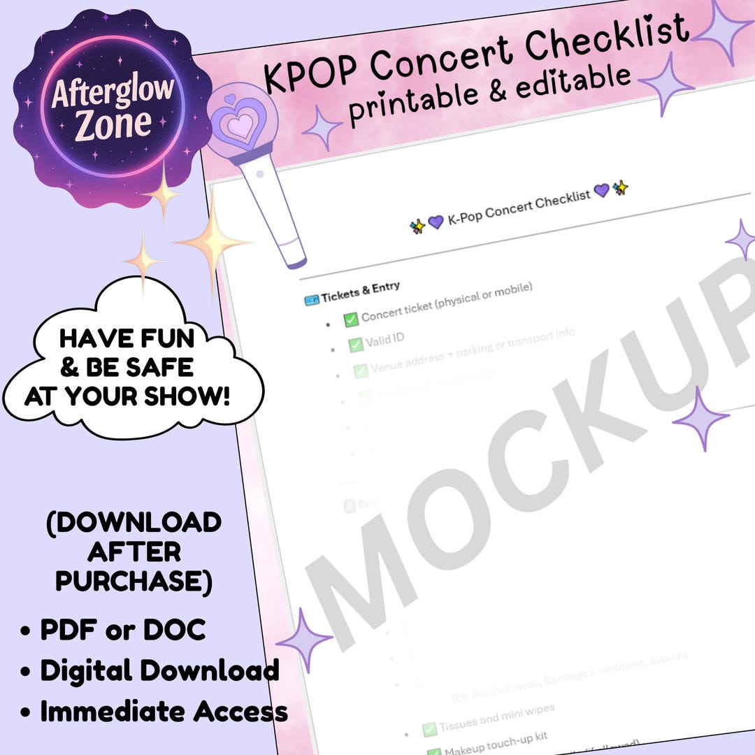 K-pop Concert Checklist PDF File Digital Download Kpop Checklist Kpop ...
