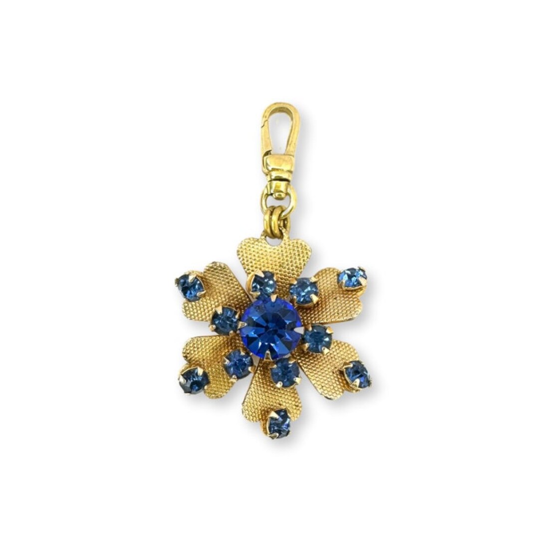 Vintage Gold and Cobalt Blue Flower Charm With Raw Brass Swivel Clasp ...