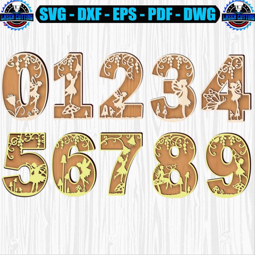 Fairy Numbers SVG Laser Cut File, 0-9 Floral Number Template, Layered ...
