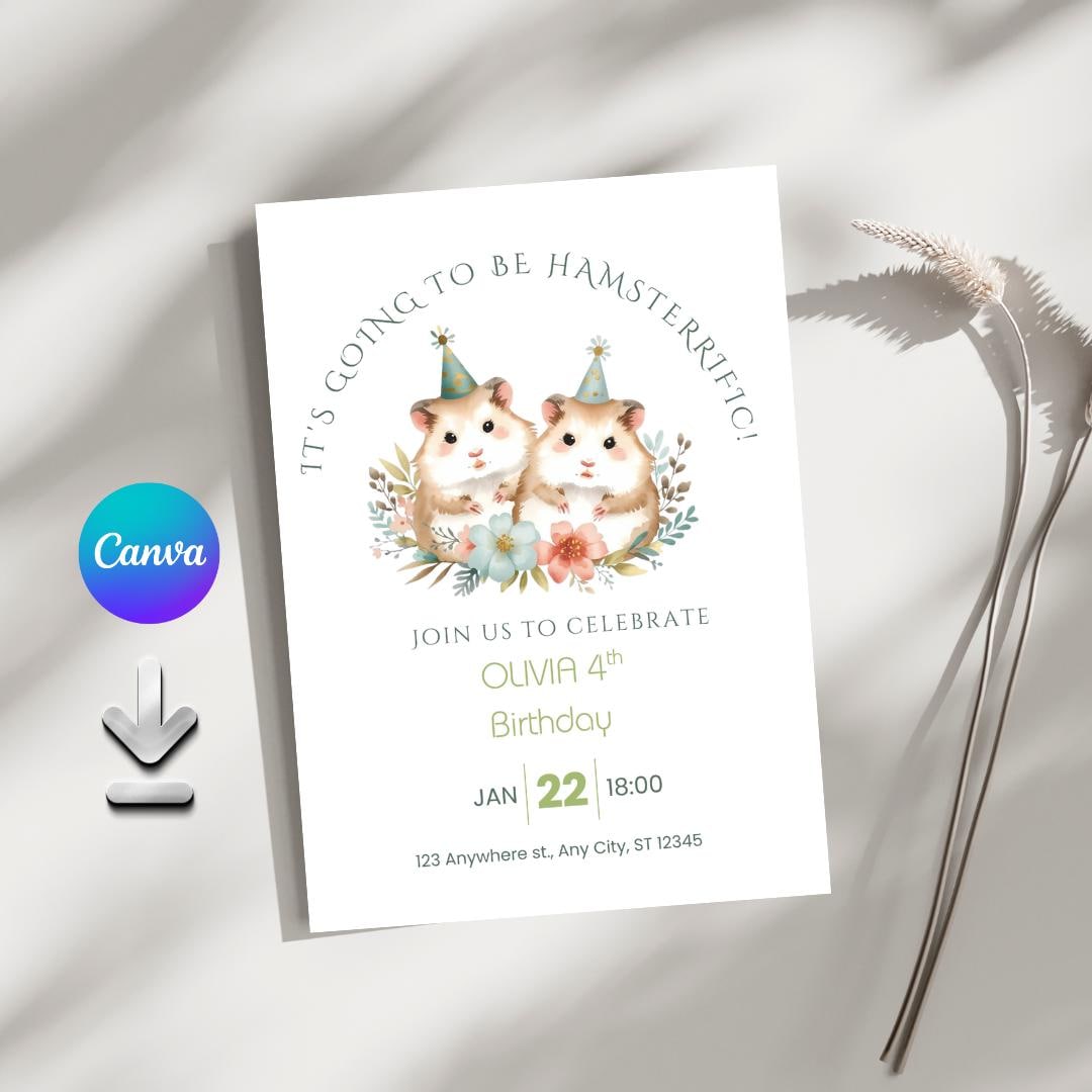 Hamster Birthday Invitation | Pet Theme, Editable Canva Template ...