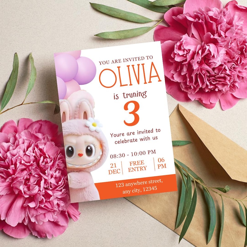 Easy Editable Labubu Birthday Invitation | Kids Party Decor (digital ...