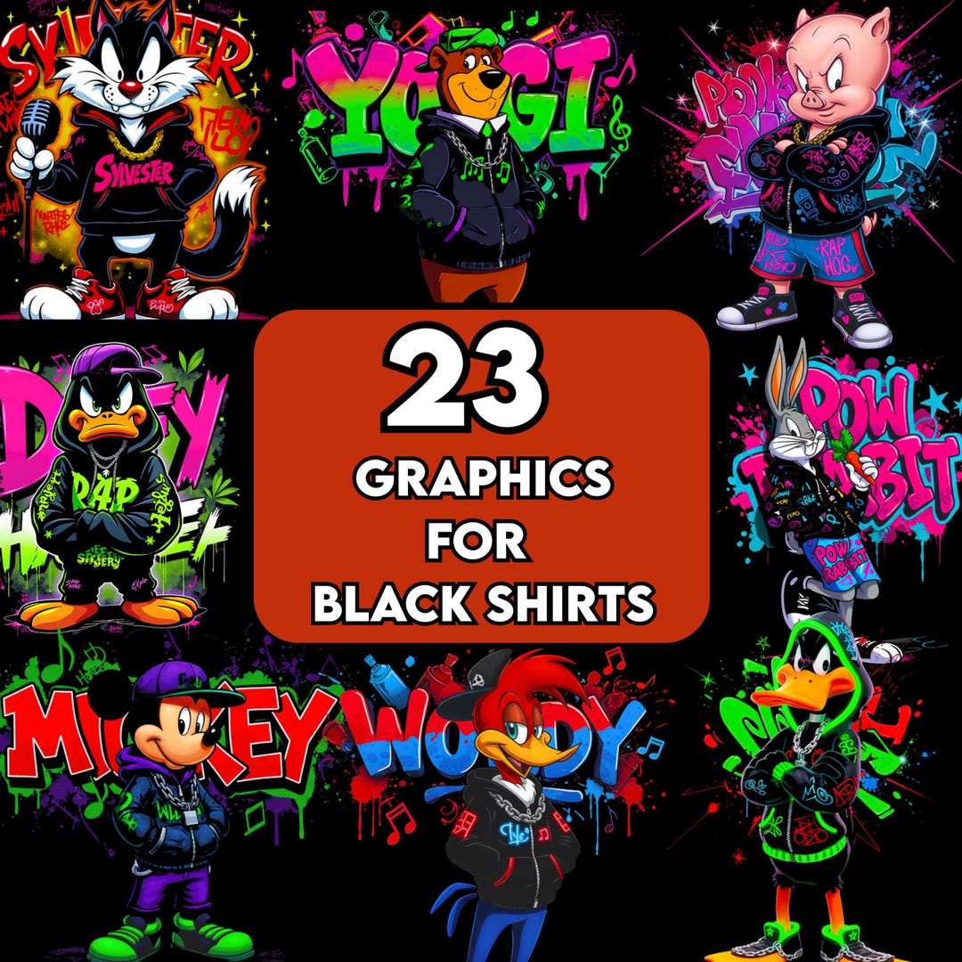 23+ Cartoon Character T-shirt Design Bundle – Digital Download PNG ...