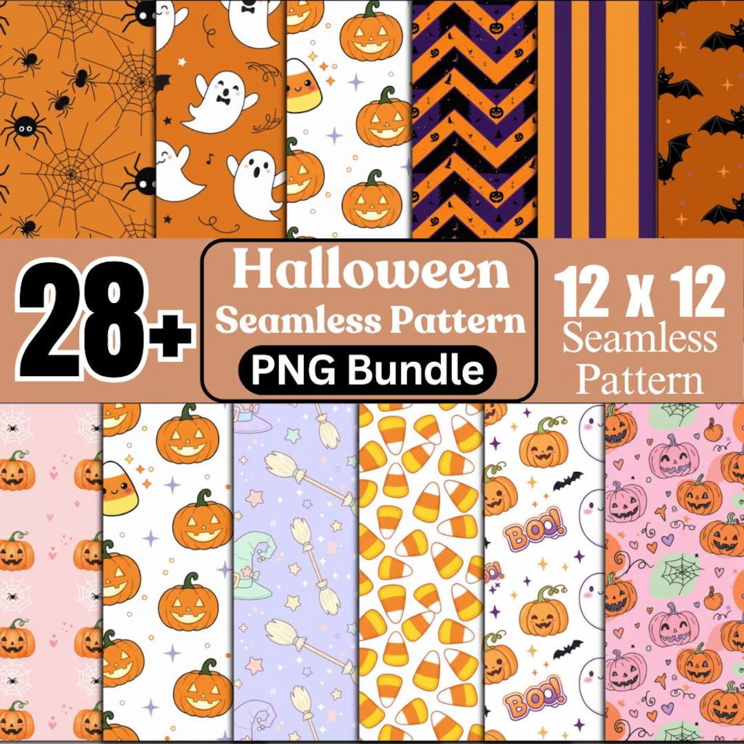 Cute Halloween Digital Paper Bundle, Spooky Ghost & Pumpkin Patterns ...