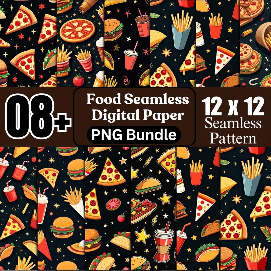 Cute Food Seamless Patterns Sublimation, Cute Kawaii Food Digital Paper ...