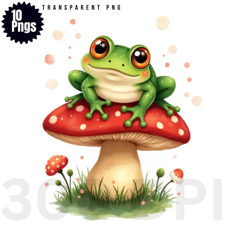 10 Cute Frogs PNG Clipart Bundle, Frog Graphics Designs, Watercolor ...
