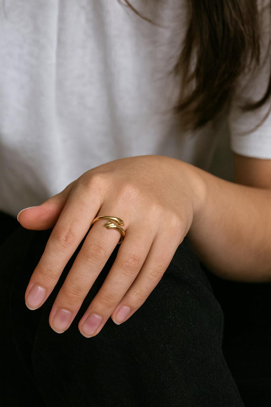 Gold Hand Ring – Minimalist Adjustable Open Wrap Ring for Women, Unique ...