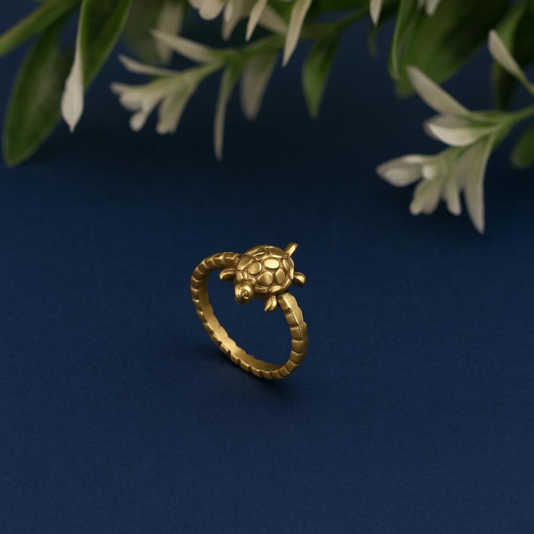 Gold Turtle Ring, Brass Sea Turtle Jewelry, Adjustable Animal Ring for ...