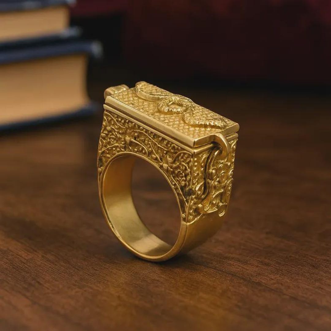 Antique Gold Secret Compartment Ring | Hidden Locket Box Ring | Vintage ...