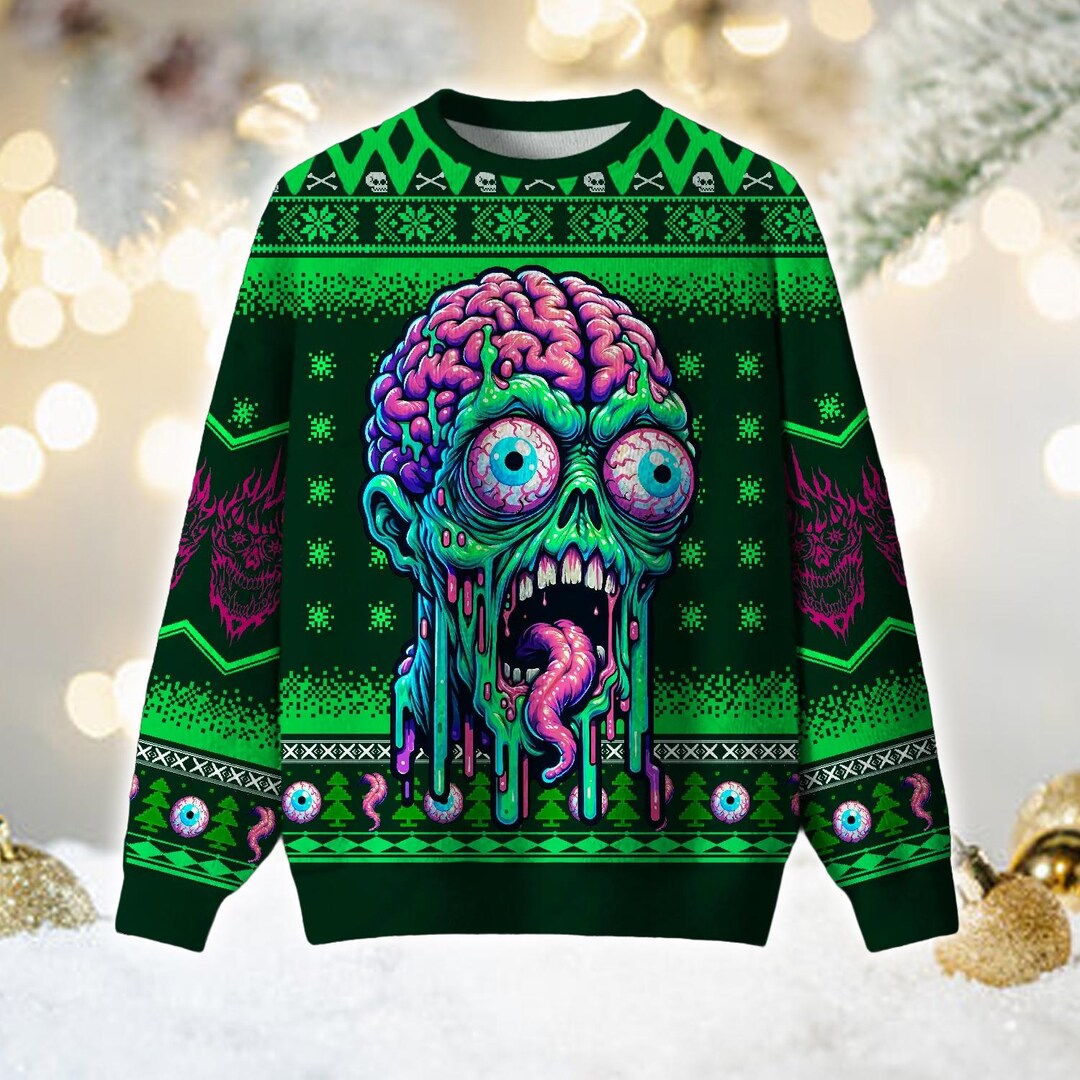 Christmas Horror Sweater 2025 Gothic Holiday Pullover Top: Neon Graphic ...