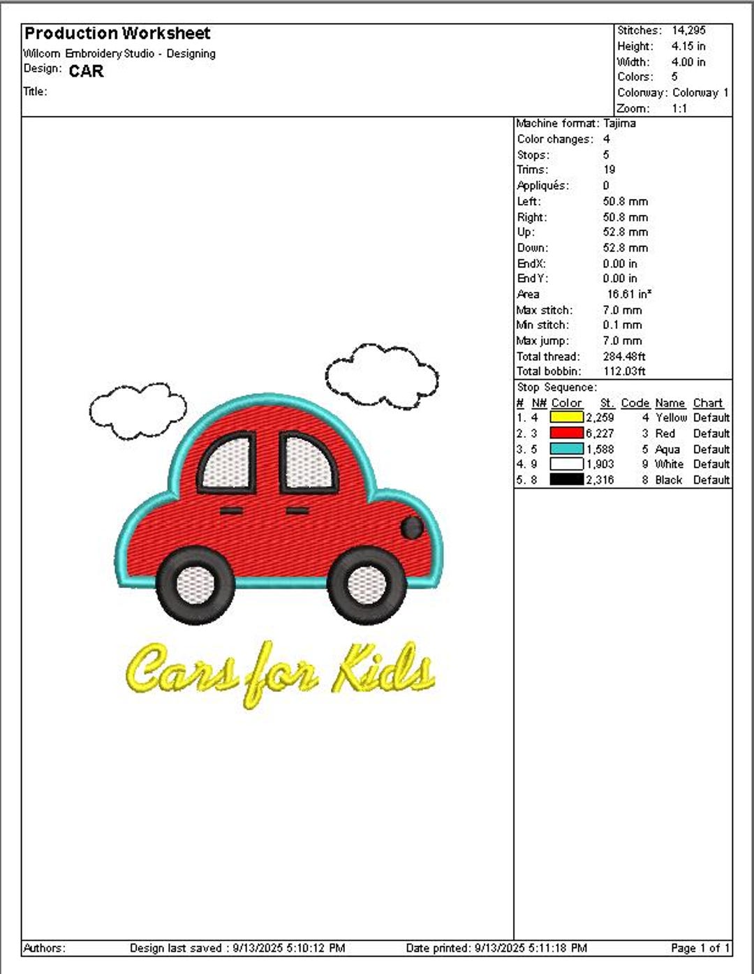 Car Embroidery Design: Red Cartoon Car With Clouds (PES DST EXP Files ...