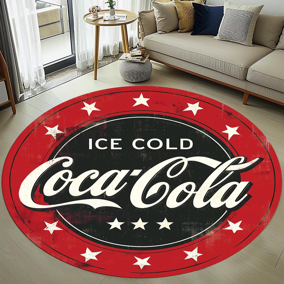 Coca Cola Round Rug: Retro Pop Art Logo, Red & Black - Etsy