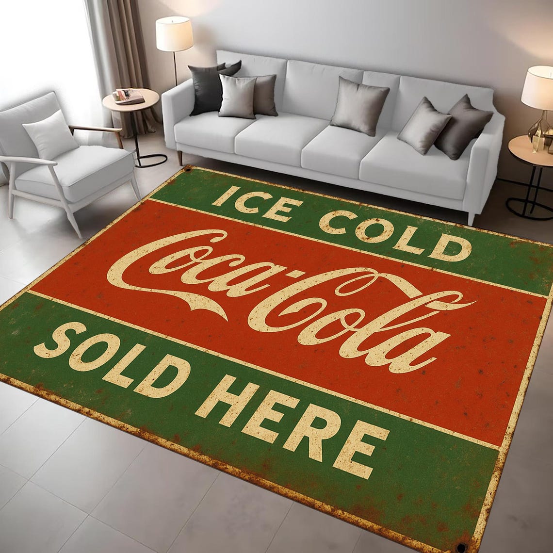 Coca Cola Distressed Rug: Retro Nostalgic Logo , Red Green Advertising ...