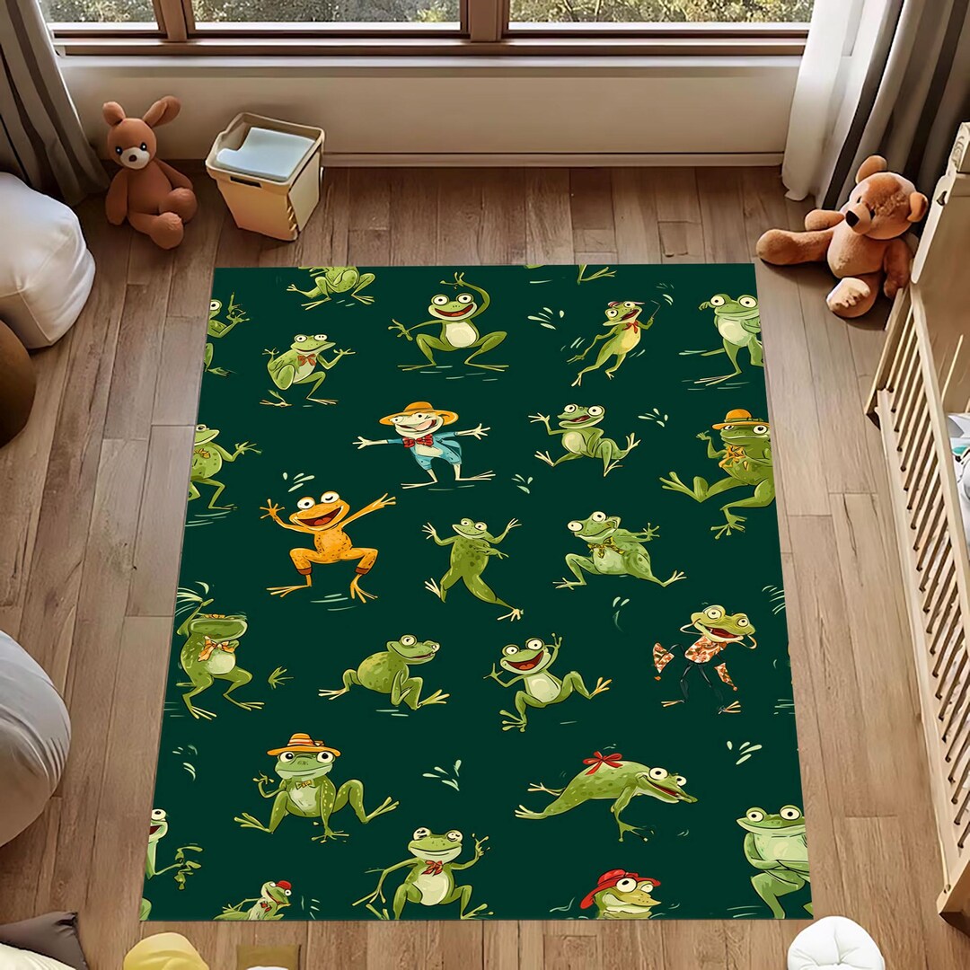 Funny Frog Rug: Green Cartoon Animal, Playroom Kids Room, Gaming Funny ...