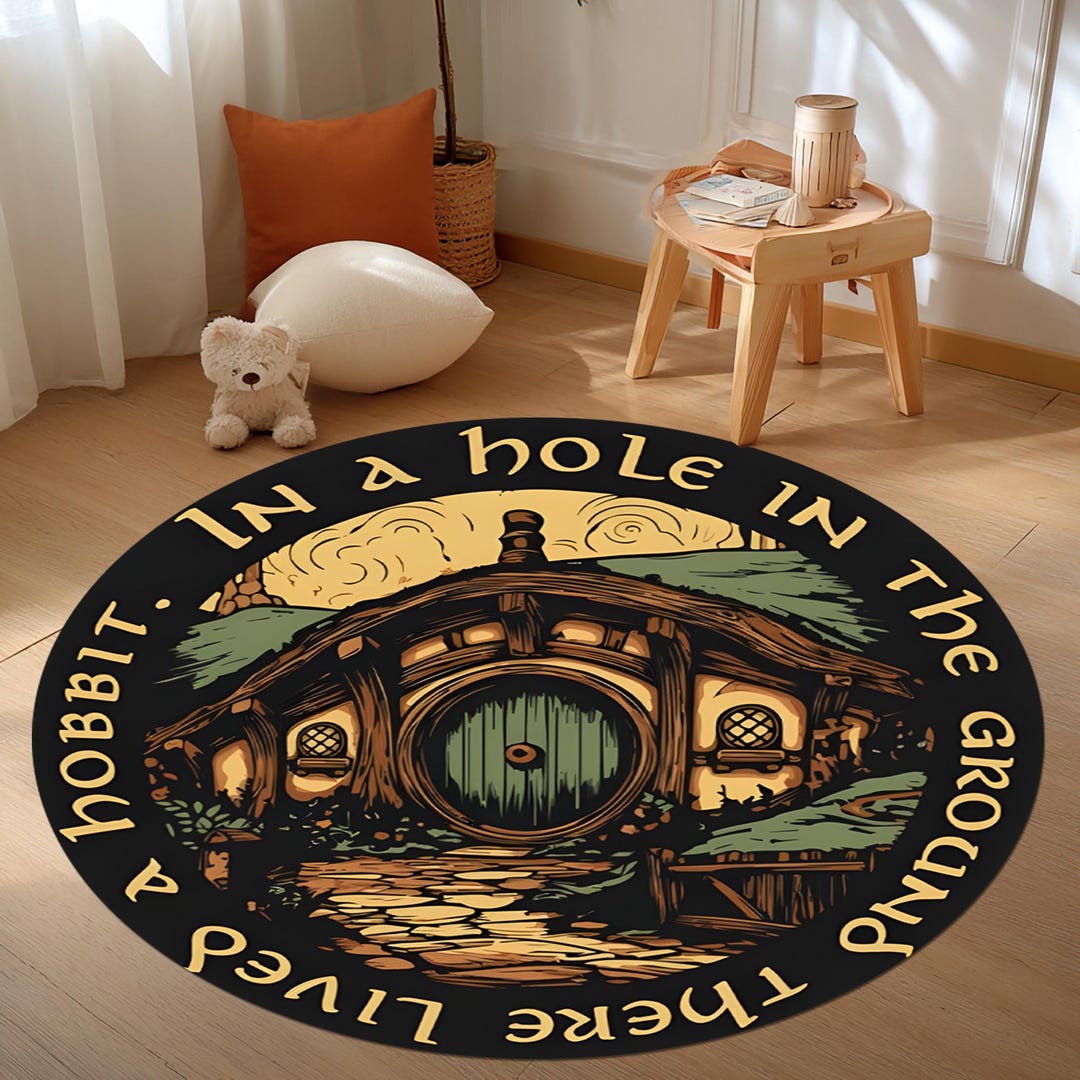 Fantasy Storybook Rug: Whimsical Cottage Door Illustration, Golden ...