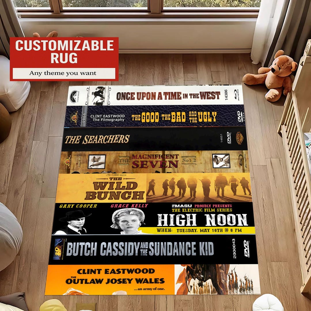 Western VHS Cowboy Movies Rug: Customizable Carpet, Retro Wild West ...