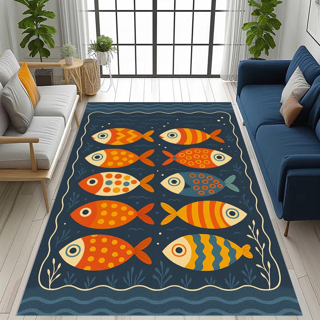 Colorful Fish Rug: Whimsical Sea Life, Playful Ocean Pattern, Kids Room ...